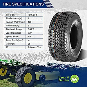 MaxAuto 18X6.50-8 18x6.5x8 Turf Saver Lawn Mower Golf Cart Tire 4PR, Set of 2