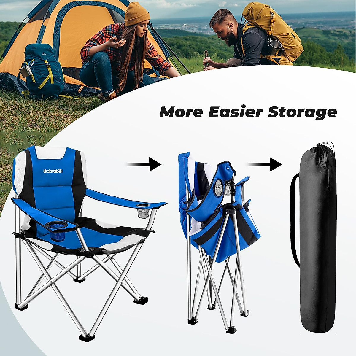 Camabel Folding Camping Chairs 400 LBS Oversized Heavy Duty Padded Beach Chair Portable Outdoor Lawn Chairs with Cup Holder Carry Bag for Sporting Hiking Picnics Fishing Blue