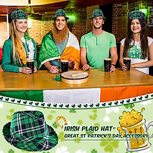 St. Patrick's Day Plaid Fabric Fedora St. Patrick's Day Accessories Green Fedora Women's Berets Hats for Adult (Cute Style)