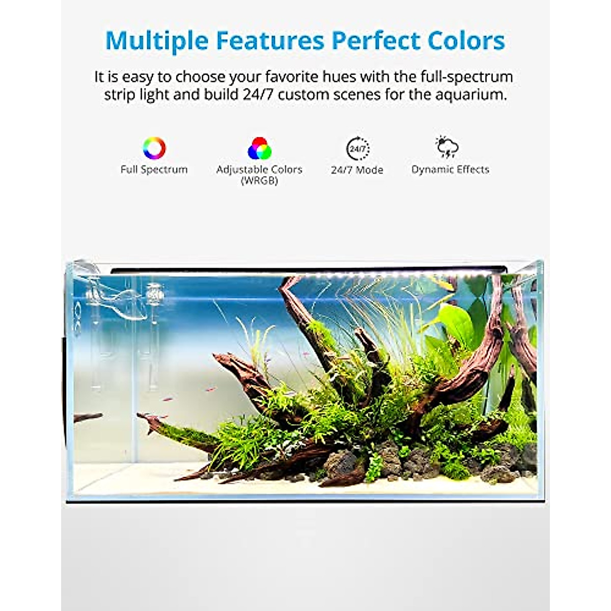 NICREW RGB+W 24/7 LED Aquarium Light with Remote Controller, Full Spectrum Fish Tank Light for Planted Freshwater Tanks, Planted Aquarium Light with Extendable Brackets to 18-24 Inches, 17 Watts