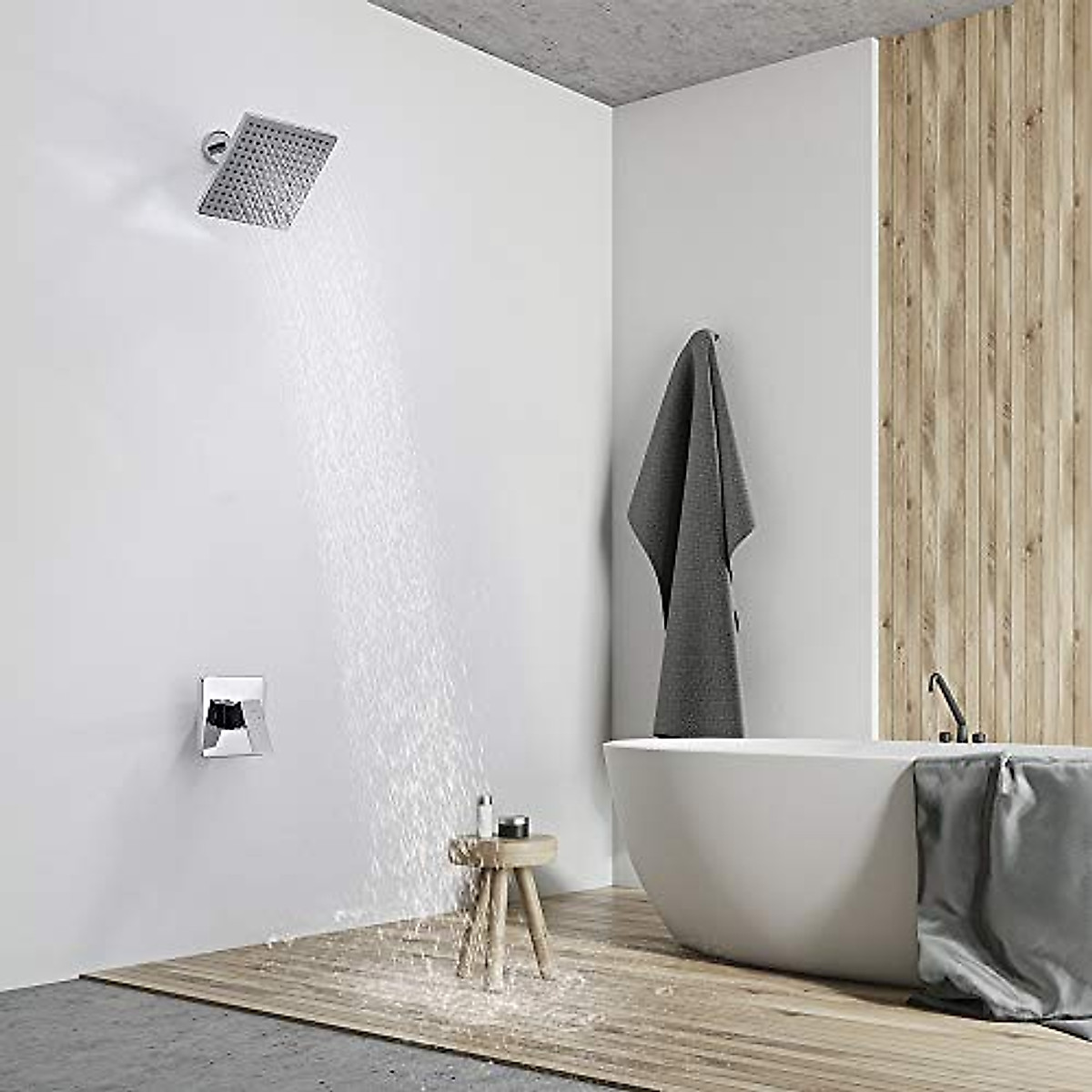Aihom Shower Faucet Set Chrome, 8-Inch Rainfall Shower Head & Stainless Steel Shower Arm, Single Function Shower System with Single Handle Brass Rough-in Valve, Shower Trim Kit