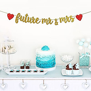 Aonbon Gold Glitter Future Mr & Mrs Banner, Wedding Banner, Wedding/Engagement/Bridal Shower Party Decoratoions