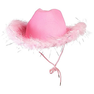 Juvolicious Cowboy Hats for Women and Men - Fluffy, Sparkly Pink Cowgirl Hat with Feathers for Costume, Dress Up Birthday, Party