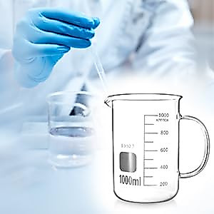 QWORK Beaker with Handle, 1000ml/33.81oz, Measuring Cup, Borosilicate Glass, Beaker Mug with Pouring Spout, 4 Pack