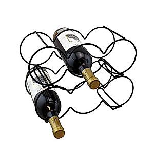 Steel Wine Holder Table Top Countertop Stackable Free Standing Vertical Holder Organizer Modern 5 Bottle (Black Matte)