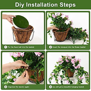 Homsunny Artificial Fake Flowers Plants with Hanging Baskets for Outdoor, Pink Faux Silk Bougainvillea Silk Vine Flowers for Outdoor Garden Yard Pouch Patio Indoor Home Decoration