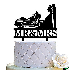 Yuezoloz Street Glide Motorcycle Wedding Cake Topper, Ride with Me Forever Cake Topper, Motorcycle Wedding Topper Couple on Harley Davidson for Wedding/Anniversary/Bridal Shower Party Decor