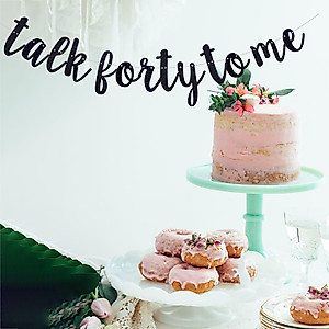 MJJLT Talk Forty to Me Banner, 40th Birthday Party Decorations Fun Gold Gliter Paper Sign,40th Marriage Anniversary Party Decorations Black