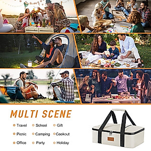 Insulated Casserole Carrier Fits 9"X13" Dish, Insulated Casserole Carry Bag for Hot or Cold Food, for Travel/Picnic/Party, Beige Single Layer, Durable Nylon with Zip Pockets, Leak-Proof