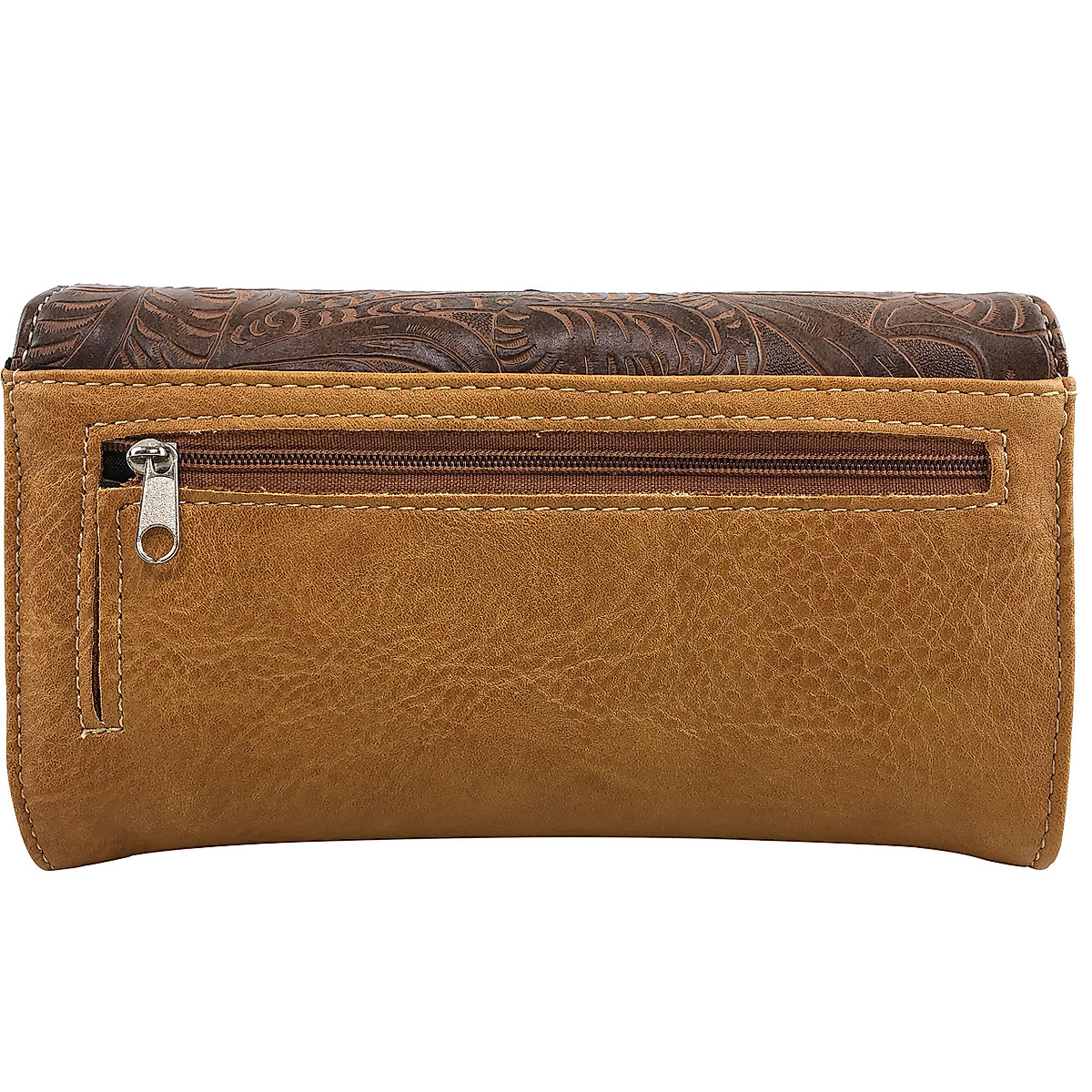 Justin West Western Tooled Laser Cut Turquoise Rhinestone Silver Cross Studded Shoulder Tote Handbag Purse (Tan Wallet)