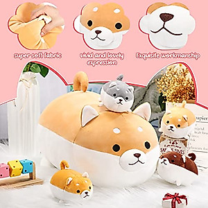 5 Pcs Stuffed Mommy Babies Dog Pillows 17.7 Inch Shiba Inu Plush Animals Toys with 5.9 Inch Small Corgi Dog Puppy Babies Plush Pillows 4 in 1 Kawaii Puppy with Babies Inside Toys Gift for Girls Boys