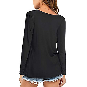 Amoretu Womens Long Sleeve Tops Casual Plain V Neck Tshirts Loose Fit Black L