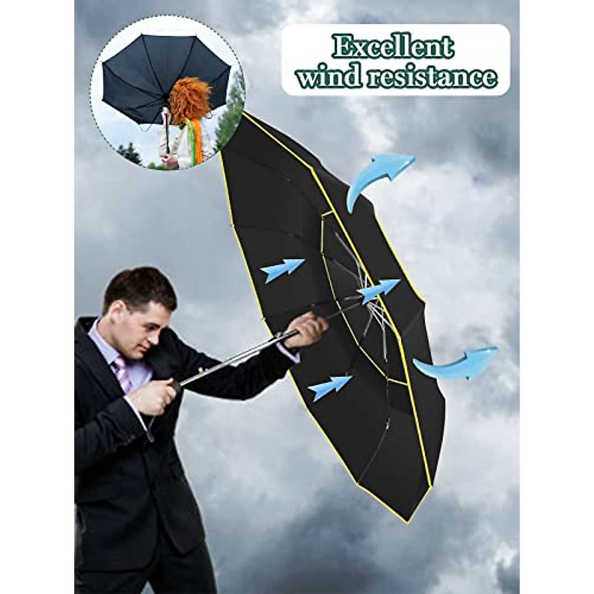 Kalolary Extra Large Golf Umbrella Automatic Open Folding Umbrella Windproof Compact Large Double Canopy Umbrella Travel Folding Umbrella Strong Oversized Rain Umbrellas for Home Family Use (Black)