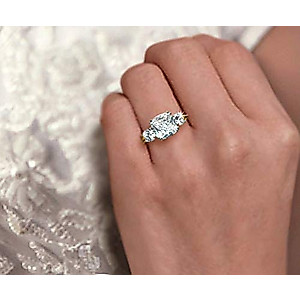 Samie Collection 3 Stone Engagement Rings for Women Wedding Ring Sets with Cushion Cut Simulated Diamond CZ in Yellow & White Gold Plating, Size 7