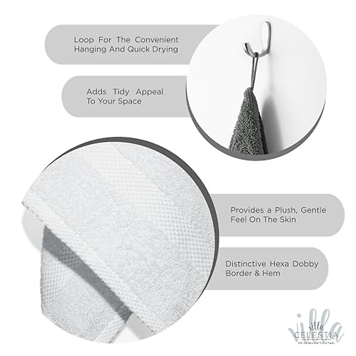 Villa Celestia 100% Cotton Wash Cloth for face & Body Set of 12, (12 x 12 inches) Sustainable, Soft, Highly Absorbent, Combed Cotton Wash Cloths Pack of 12 for Hotels, Spa, Bathroom, Dorm, White