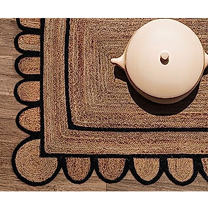 Scalloped Jute Rug 5x7, Seagrass Jute Rug 8x10 for Living Room Area, Jute Runner Rug for Kitchen 2.6x6 ft, Farmhouse Rug & Natural Boho Bath mat 3x5, Entryway Rugs Indoor & Outdoor Jute Rug 9x12