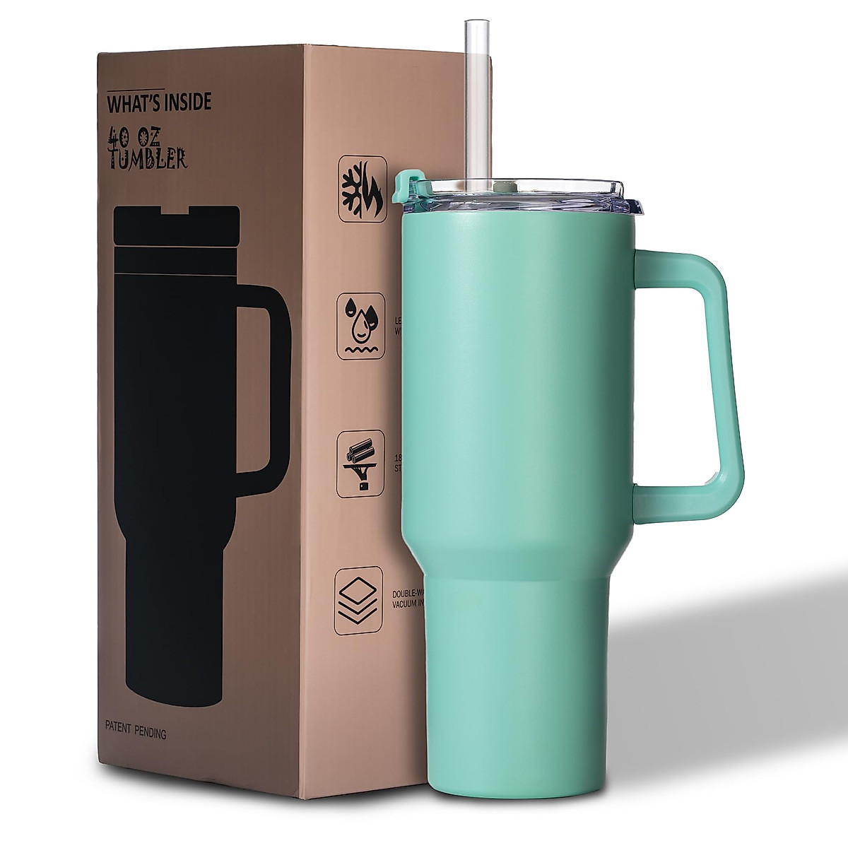 Gome 40 oz Tumbler with Handle - Stainless Steel Cup with Straw - Insulated Coffee Mug with Lid - Daisy Birthday Gifts for Women - Hand Wash Only Eucalyptus Green