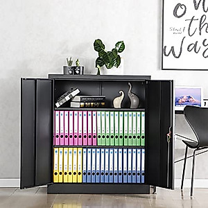 GREATMEET Metal Storage Cabinet with Lockable Doors and 2 Adjustable Shelves,Locking Steel Counter Cabinet for Home Office 120lbs Capacity per Shelf 41.6" H x 36" W x 18" D (Black)