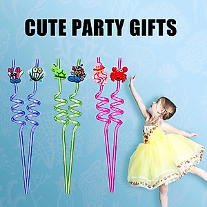 ZHIEND 12 Sea Animal Straws,Mermaid Birthday Decorations,Under Sea Party Favors,Kids Ocean Birthday Party Supplies,Underwater Party Decorating Gift,With 2-Piece Cleaning Brush Set(Sea)