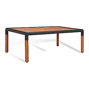 Patio Coffee Table 42 in W X 26 D 15 H Black Natural Classic Rectangular Metal Wood Finish Water Resistant