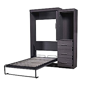 ATY Twin Size Murphy Bed with Wardrobe and Drawers, Wood Storage Bedframe Can be Folded into a Cabinet, Bedroom Furniture, Save Space Design, No Box Spring Required, Gray