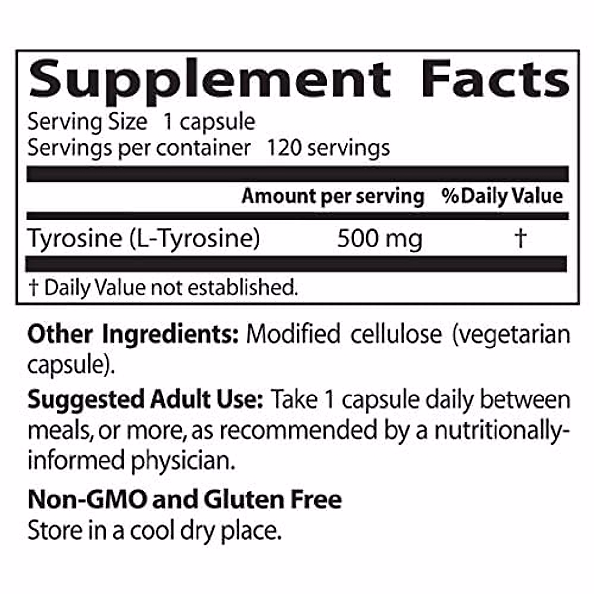 Doctors Best L-Tyrosine, 500 mg, Brain Transmitter Support, Non-GMO, Gluten Free 120 Veggie Caps