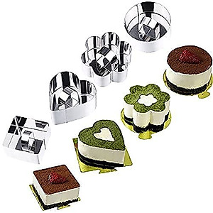 SWETON Cake Rings Cooking Rings Dessert Mousse Mold Stainless Steel with Pusher for Desserts Making (4PCS)