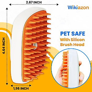 WIKIAZON 4 In 1 Cat Steam Brush, Easy Cleaning, Anti Static Shedding Spray Comb, Hair Removal, Misting Indoor Steamy Grooming Brush for Dog & Pet, Water Spritz Defur with Cloud & Pet Care (Orange Pro)