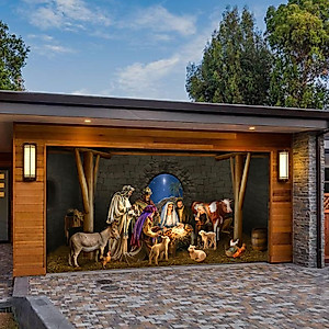 Christmas Garage Door Banner, 6x13ft Christmas Holy Nativity Backdrop, Hanging Xmas Garage Background, Holiday Background Sign, Indoor Wall Door House Decor