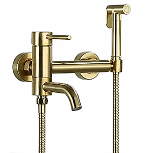 MINJING Handheld Toilet Bidet Sprayer, Brass Bidet Faucet with Cold and Hot Water, Bathroom Bidet Attachment for Personal Hygiene, Portable Cloth Diaper Sprayer, Brushed Gold