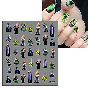JMEOWIO 9 Sheets Halloween Nail Art Stickers Decals Self-Adhesive Pegatinas Uñas Skull Ghost Witchy Pumpkin Nail Supplies Nail Art Design Decoration Accessories