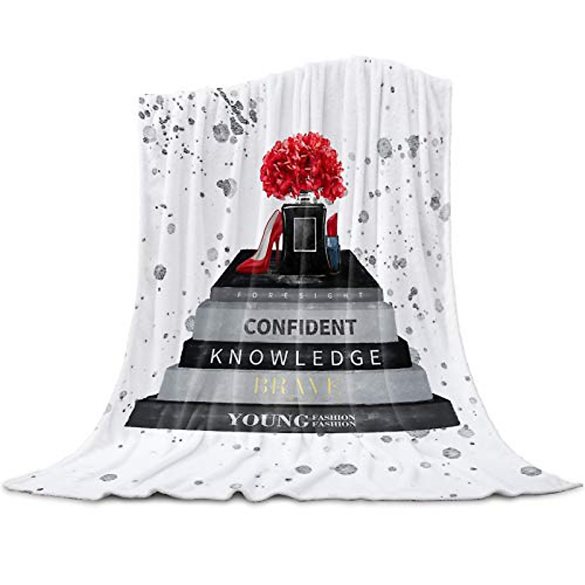 Flannel Throw Blanket Floral Red High Heel Lightweight Fleece Bed Blanket Vertical Soft Warm Blanket All Season Sofa/Couch/Chair for Child Adults 40 x 50 inch
