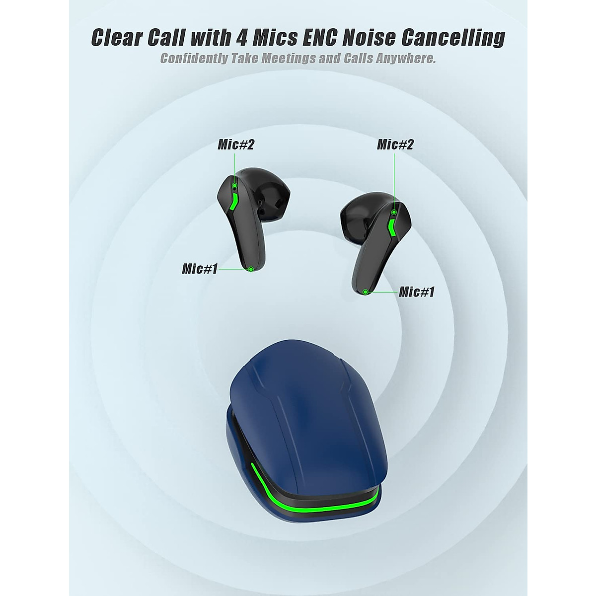 ZBC Earbuds Wireless Bluetooth in-Ear Headphones with 4 Microphones ENC Noise Cancelling Clear Calls Wireless Ear Buds 30H Playback IPX5 Waterproof Sports Stereo Earphones for iPhone Android (Blue)