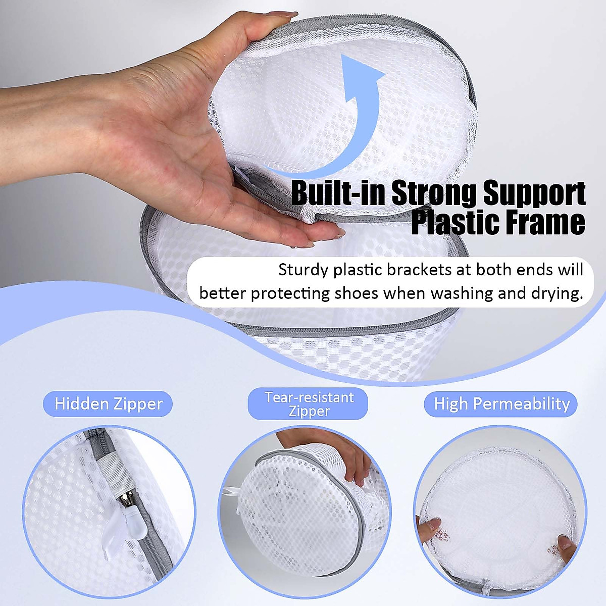 2 Pcs Shoe Washing Machine Bag, 15x7 Inches Mesh Washing Bag Shoes Wash Bags With Zipper Mesh Laundry Bag For Washing Machine Sneaker Mesh Washing Bag Large Size Laundry Shoe Bag For Sneaker