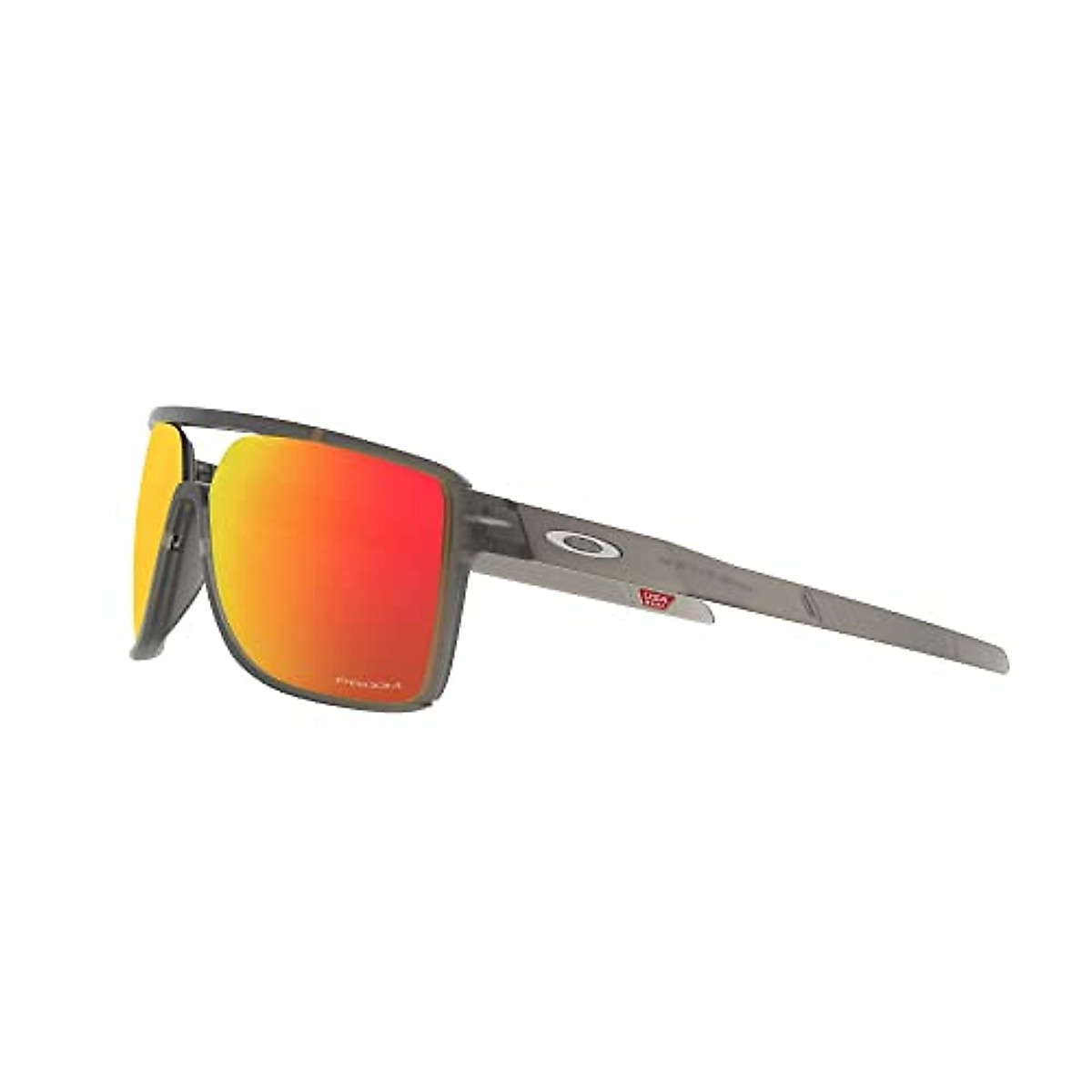 Oakley Men's OO9147 Castel Rectangular Sunglasses, Matte Grey Smoke/Prizm Ruby, 63 mm