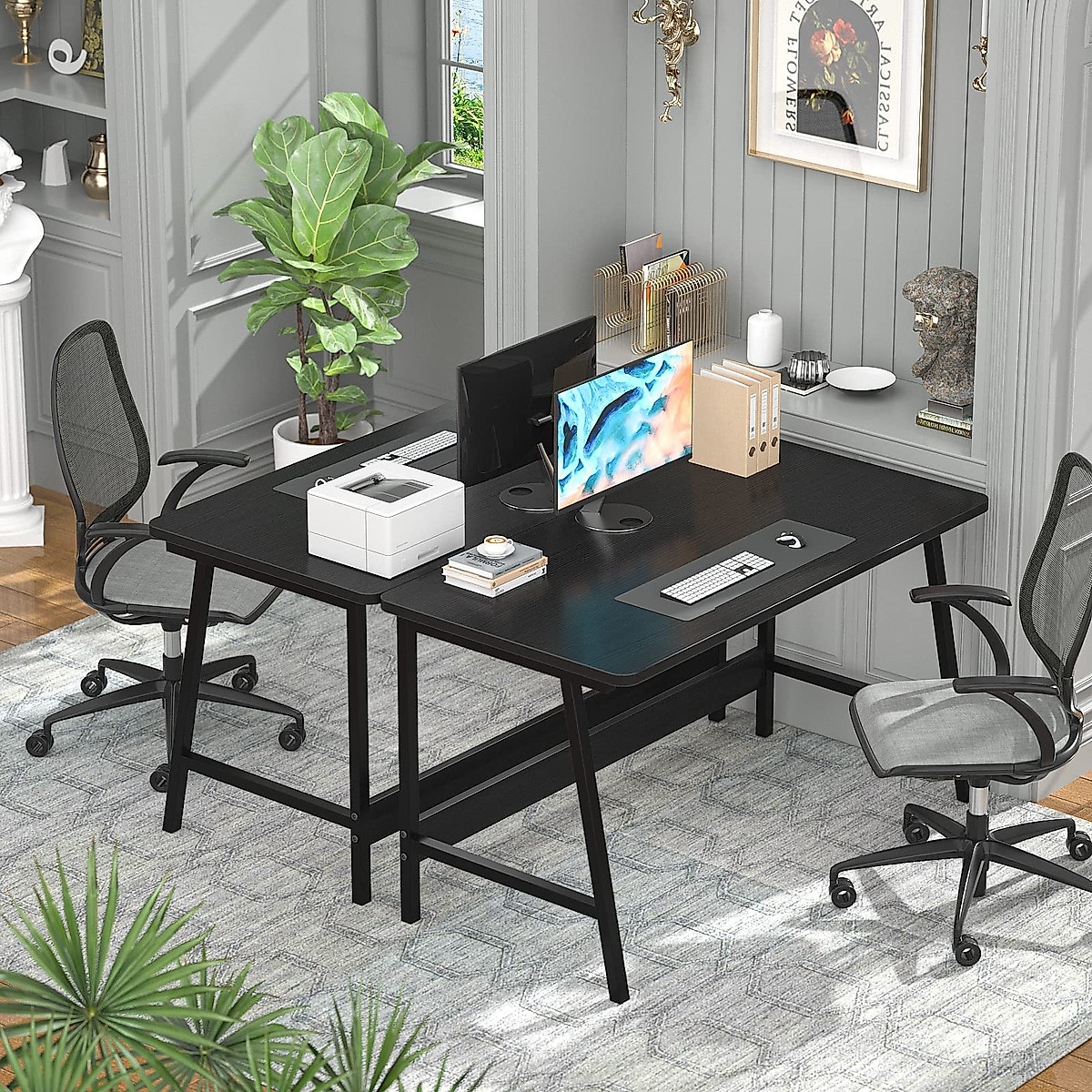 Topfurny Computer Desk, 39 Inch Small Computer Desk Study Table for Small Spaces, Modern Simple Writing Desk with Round Desk Corner Edge for Home Office, School, Bedroom, Workstation,Black