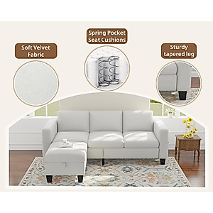 Woyomeub Sectional Sofa Couches for Living Room 78" L Shaped Sofas with Storage Ottoman Small 3 Seater Couch Velvet Fabric, Beige