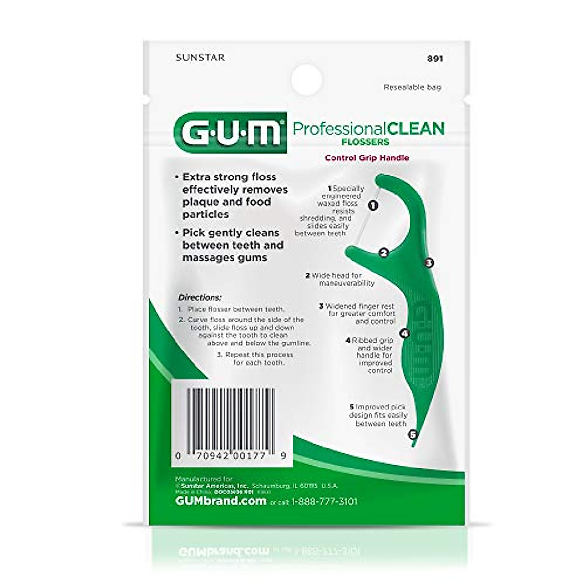 Sunstar 891J GUM Professional Clean Flossers (Bag of 40 Floss Picks)