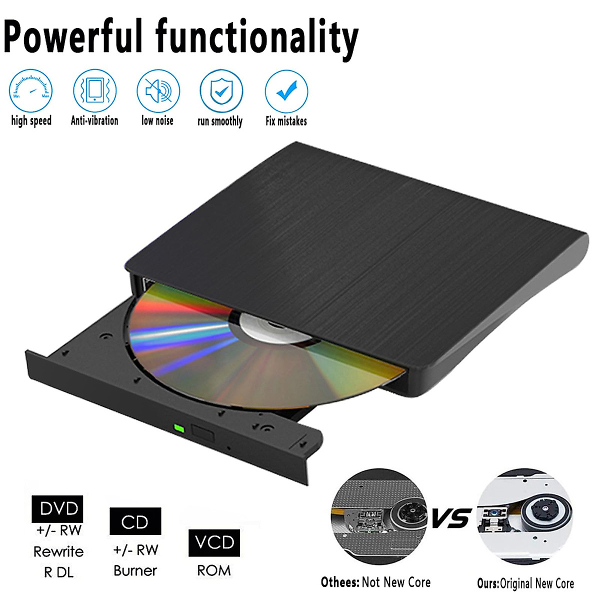 External CD/DVD Drive for Laptop USB 3.0 Portable RW Drive/DVD Player for Laptop CD ROM Burner Compatible with Laptop Desktop PC Windows Linux OS Mac Black