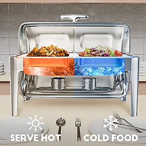 PYY Roll Top Chafing Dish Buffet Set with Stainless Steel Cover Commercial Chafer Chafers for Catering Rolling Buffet Servers and Warmers (2 Half-Size)