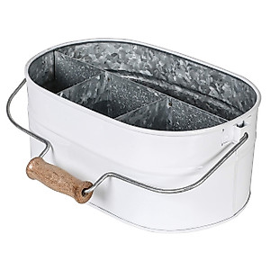 Flatware caddy, Utensil crock, Silverware caddy, Farmhouse utensil caddy for Kitchen Counter - Comfortable Wooden Handle Indoor/Outdoor Storage For Flatware, Condiments, Party Cutlery - White