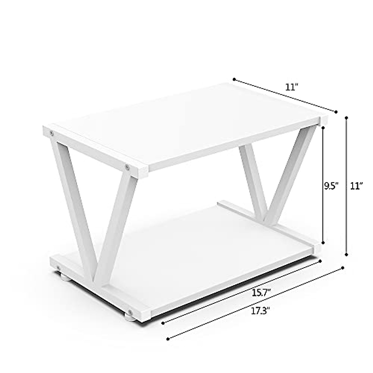 VEDECASA Retro Desktop Printer Stand 2 Double Tiers Wood Printer Shelf Modern White Wood Storage Book Shelf Organizor for Home Office Stylish Sturdy V Shaped (White)