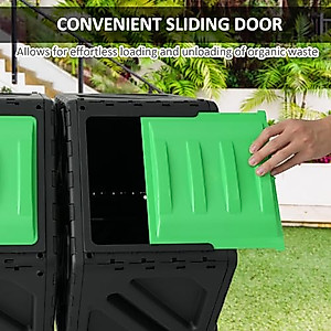 LUCKYERMORE Dual Chamber Tumbling Composter, 2-17.2 Gallon Outdoor Rotating Compost Tumbler Bin with 2 Sliding Doors and Lockable Brake for Garden Yard