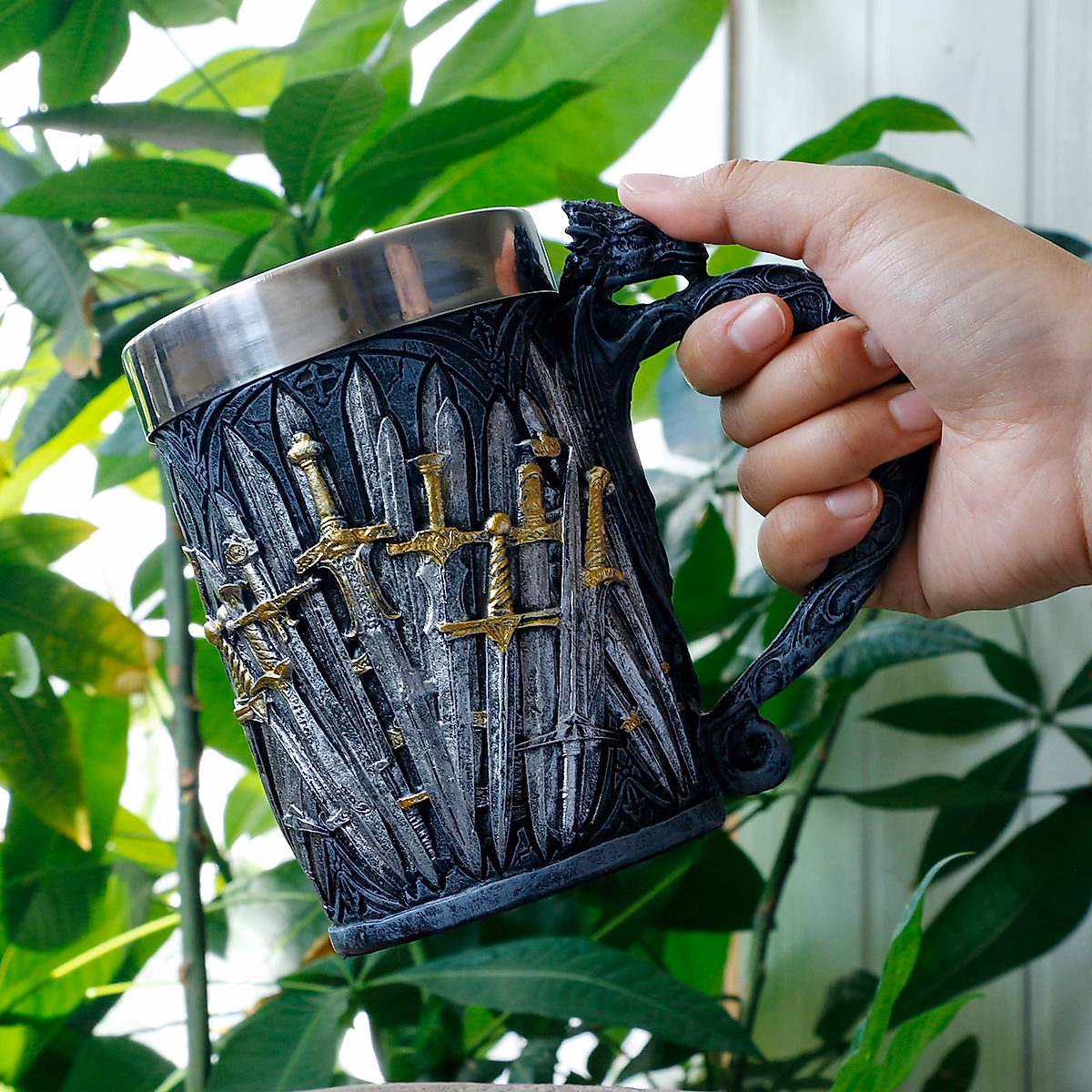 alikiki Medieval Game of Sword Thrones Dragon Coffee Mug 21oz - Legends of The Swords Drinking Beer Stein Tankard Cup LOTRS D&D Gifts for Men Women Dragon Collector Themed Party Decorations