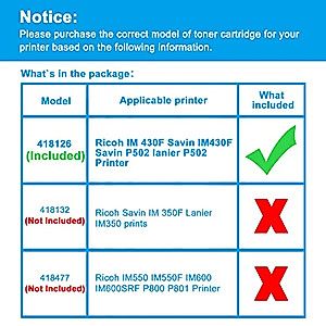 LCL Compatible Toner Cartridge Replacement for Ricoh 418126 IM430 IM430F Savin IM430F Savin P502 High Yield IM 430F Savin IM430F Savin P502 Lanier P502 (1-Pack Black)