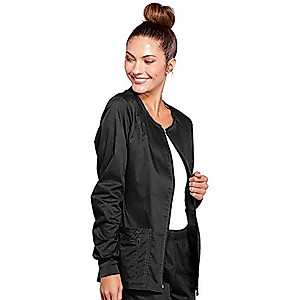 Cherokee Zip Front Scrub Jackets for Women, Workwear Core Stretch Soft Brushed Twill 4315, L, Black