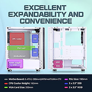Zalman R2 White ATX Mid Tower Gaming PC Case, Mesh Front Panel, Tempered Glass, Top I/O Ports, 120mm Spectrum RGB LED Fan, Cooling System - White