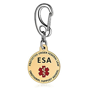 Leash King 1.25" Double-Sided ESA Dog Tag with 1.3" Solid Quick Clip– Easily Attach to Collar, Harness, Vest – Entirely Surgical Stainless Steel – PVD Gold