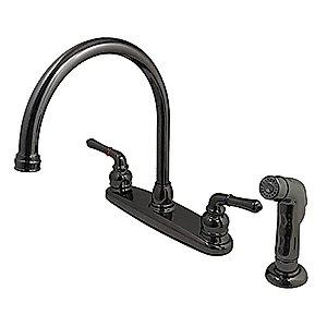 Kingston Brass NB790SP Water Onyx 8 inch Centerset Kitchen Faucet with Lever Handle and Matching Side Sprayer, Black Stainless Steel