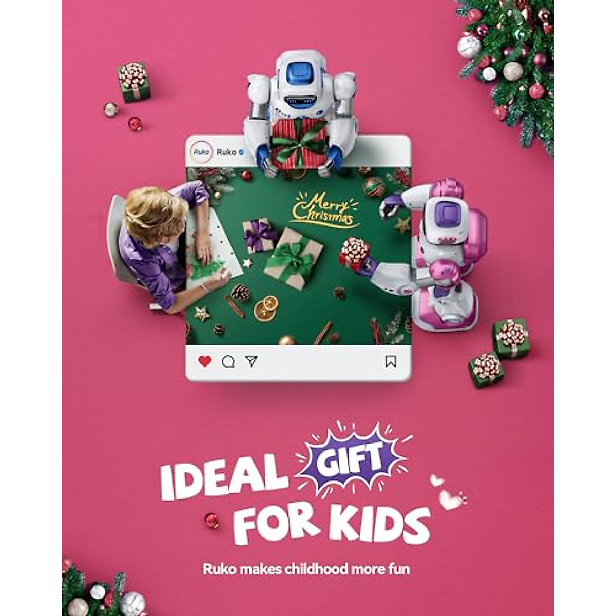 Ruko 1088 Smart Robot Toys for Kids, Large STEM Programmable Interactive RC Robot with Voice Control, App Control, Gifts for Boys & Girls Age 4 5 6 7 8 9, Pink